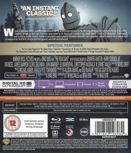 The Iron Giant | Le Cinema Paradiso Blu-Ray reviews and DVD reviews